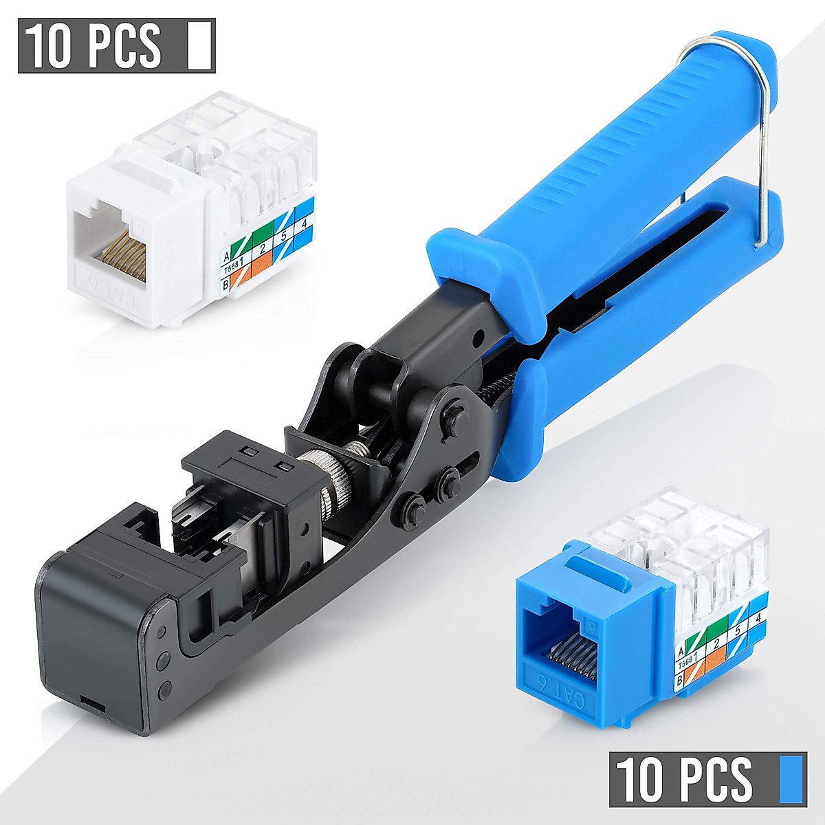 GTZ Bundle – 2 Items: Speed Termination Tool with 20 Pack of RJ45 Keystone Jacks + 200 Pack of Cat6 Pass Through Connectors