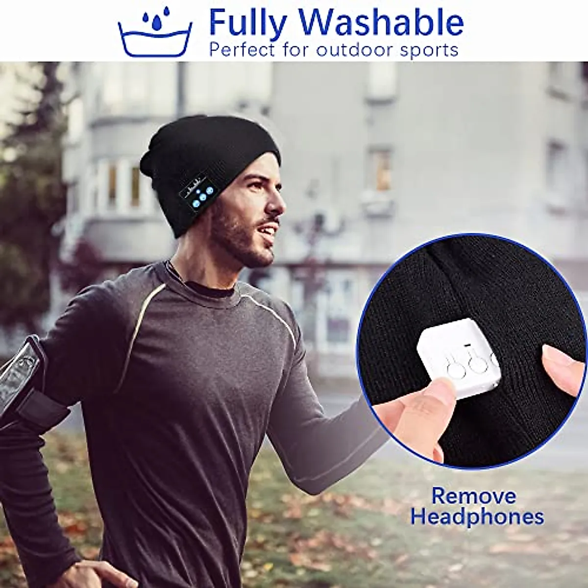 EverPlus Bluetooth Beanie Mens,Women Gifts,Bluetooth Hat,Headphones Beanie Black