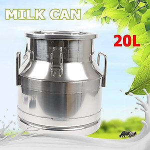 JAYEUW 20L Stainless Steel Milk Can, 5 Gallon Heavy Duty Milk Jug Milk Bucket, Old Fashion Milk Jug Vases, Silicone Sealed, Milk Wine Liquid Container Storage, 20 Liters/5 Gallon (US Stock)