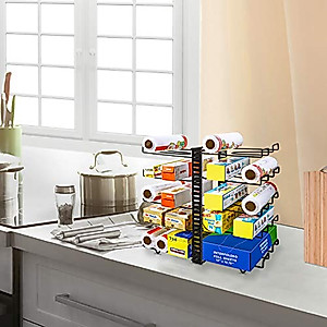 X-cosrack Upgrade Wrap Organizer Rack, Multifunctional WrapStand with 10 Wire Holders, Adjustable Wrap Box Organizer for Kitchen,Pantry,Cabinets,Black,Large(Patent Pending)