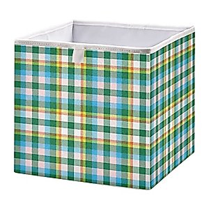 Kigai Storage Basket Rainbow Tartan Glen Plaid Foldable Storage Bin 15.8 x 10.6 x 7 Inches Cube Storage Baskets Box for Shelves Closet Laundry Nursery Bedroom Home Decor