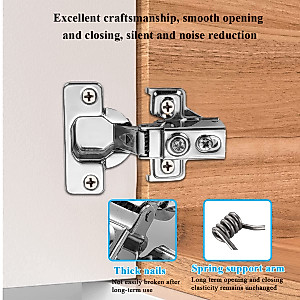 Cabinet Hinges 2 Pack (1 Pair), Evanda Stainless Steel Overlay Soft Close Hinges for Kitchen Cabinets, 1/2 inch Self Closing Door Hinges with Mounting Screws, Damper-3 Way Adjustability