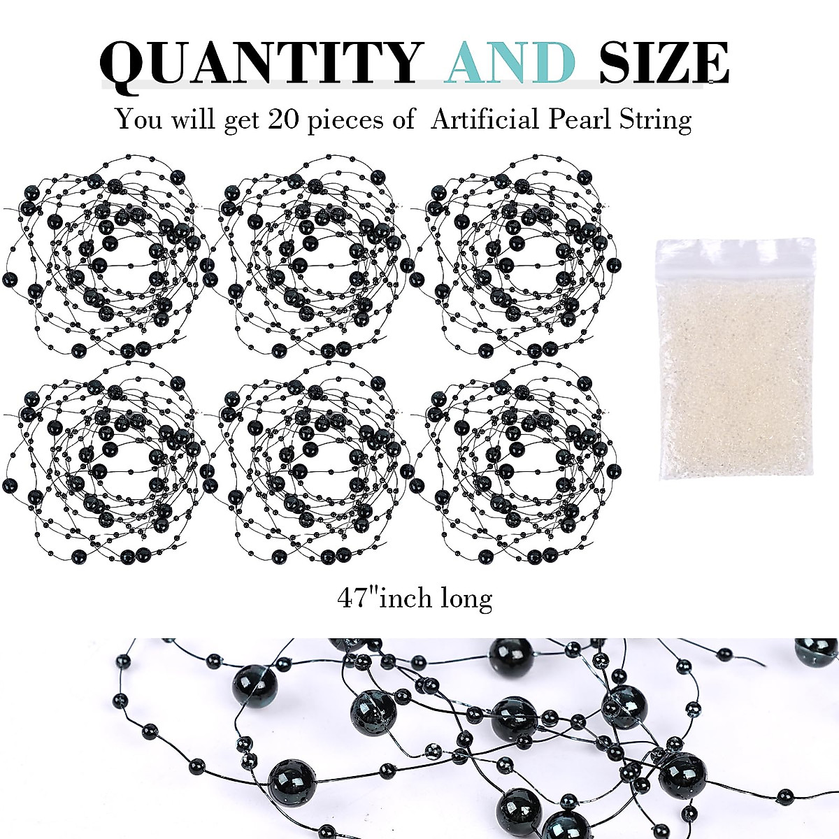 DOMESTAR 20PCS Black Candle Floating Vase Fillers, Floating Pearl Beads Strings Faux Pearls Beads and 4,000PCS Water Gel Beads, Vase Fillers No Hole Vase Pearls for Centerpiece