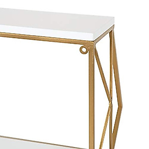 Kate and Laurel Brost Glam Wall Shelf, 22 x 8 x 10.25, White and Gold, Modern Geometric Floating Shelves for Wall