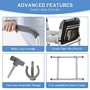 Raised Toilet Seat with Handles, Heavy Duty 500lb Toilet Seat Risers for Seniors, Extra Support Bars for Soft Padded Seat, Adjustable Width & Height Toilet Seat Riser for Disabled-Gray