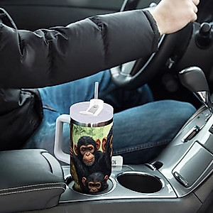 Nexawaveo Cold Cup Monkeys on Tree XL Insulated Tumbler with Handle Lid Straw 30-40 oz Reusable Cupholder Friendly Water Bottle