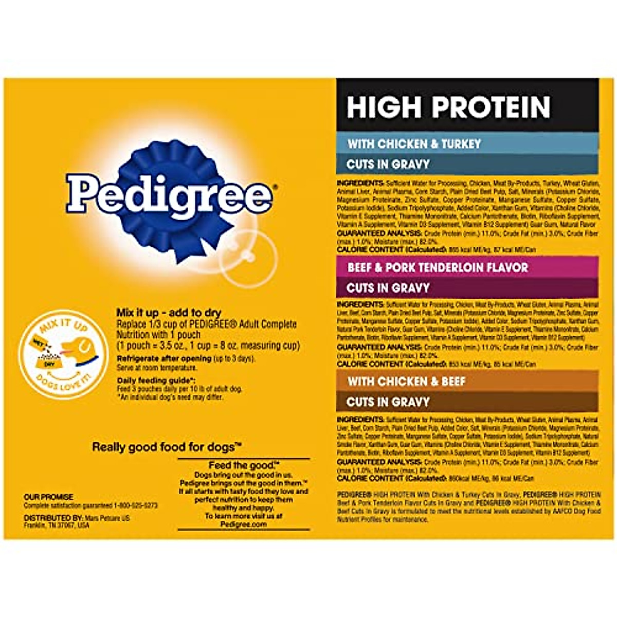 Pedigree High Protein Wet Dog Food Pouches, Variety Pack, 3.5 oz. Pouches,(Pack of 18)