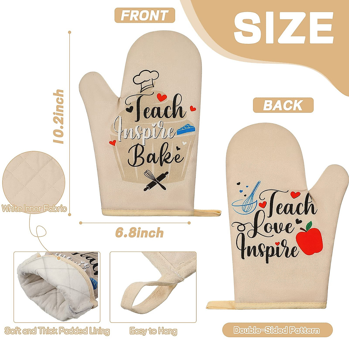 Teacher Gifts 4 Packs Teacher Appreciation Gifts for Women Men Funny Oven Mitts and Pot Holders Sets Kitchen Mittens and Pot Holder Set with Hand Pocket and Hanging Loop Back to School Teacher Gift