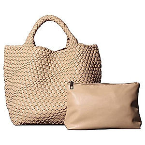 Platopotato Women's Tote Bag Large Capacity Handbags and Purse Woven Bag Shopper Bag Travel Handbags for Ladies Apricot