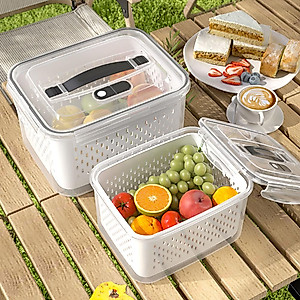 sengcou 10 PCS Fruit Storage Containers For Fridge, Produce Vegetable Saver Container with Lids Colander Vent Handle BPA-Free Large Size, Keep Fruits Veggie Food Meat Fresh