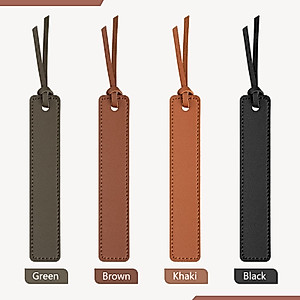 Leezmark 4 Pcs Leather Bookmark, Classic Stitched Bookmark, Bookmarks with Leather Rope, Page Markers Reading Gifts for Book Lovers, Readers, Leather Book Marks for Men Women