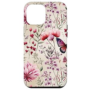 iPhone 14 Pro Max Case Flower Printed Butterfly Cover Protective Cover Phone Case