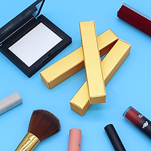 Lip Gloss Packaging,Empty Paper Boxes for Lipgloss Packaging Lip Gloss Boxes,Mascara Wand Tube Boxes Long Gold Lipgloss Case,Foldable Sample Wrapping DIY Makeup Organzier Storage(50PCS 4.7x0.8x0.8)