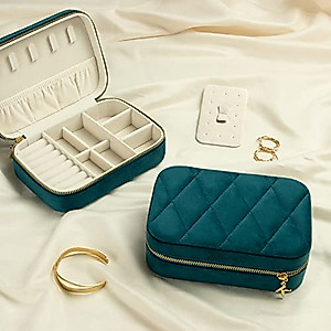 KAMIER Small Jewelry Boxes for Women | Velvet Jewelry Organizer Box for Earrings, Ring, Necklaces | Cute Jewelry Box for Women Men Girls(Peacock Blue)