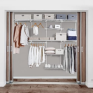 Homde Closet Organizer System Wall Mounted, 4-8 Ft Adjustable and Expandable Metal Wire Shelving Closet Kit, Custom DIY Wardrobe Closet Storage System with Shelf, Clothes Hanging Rods