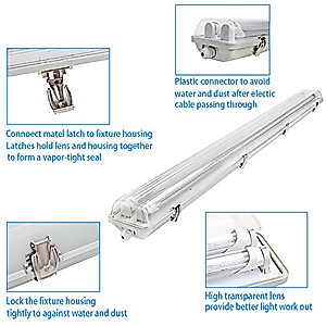 BRILLIHOOD LED Vapor Proof 4ft Light Fixture, 36 Watt, 4000lm, 6000K (Bright White), Clear Cover, IP65 Waterproof 4' Long Overhead Shop Light, Indoor/Outdoor Lighting, 4-Pack