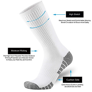 ONKE Cotton Cushion Crew Socks for Men Women Athletics All Seasons Thick Warm Heavy Duty Work Boots Moisture Wicking Control(White L)