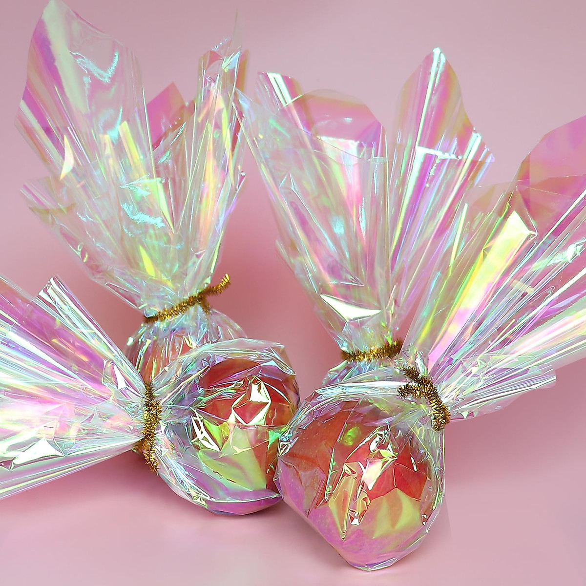 SYOGUA Iridescent Pink Cellophane Wrap Roll (17 in Wide x 66 ft Long) Colorful Gift Wrap Cellophane Roll Transparent Iridescent Cellophane Wrapping Plastic for Baskets, Treats, DIY Craft, Gifts