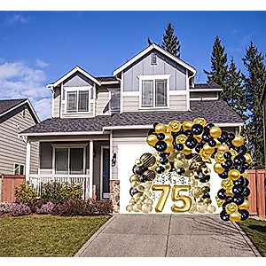 7x5ft Birthday Party Decoration Black Gold Balloon Poster for Anniversary Photo Booth Backdrop Background Banner 75th Birthday Party Supplies W-7066