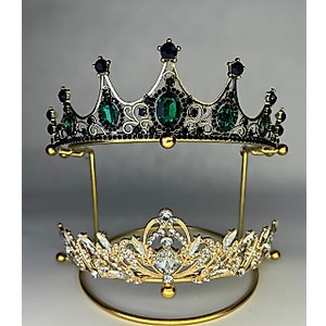 JINYEAH Crown Display 2-Tier Crown Holder Tiara Display Golden Bridal Crown Display Stand Crown Storage Organizer Jewelry Holder for Women Girls Wedding Home Shop Store