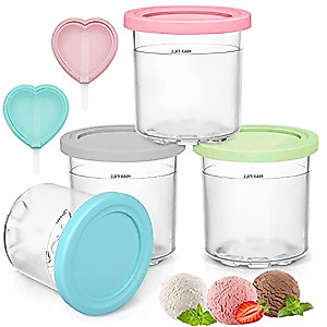 Ice Cream Pints Containers and Lids,16oz Cups Compatible with NC301 NC300 NC299AMZ Series Creami Ice Cream Makers, BPA-Free Ice Cream Storage Containers, Dishwasher Safe (4)