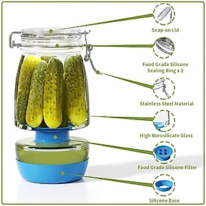 77L Upgrade Pickle Jar with Strainer Flip, 100 Percent Airtight and Leak Proof Glass Hourglass Pickle Juice Separator Jar for Olive and Jalapenos, 1300ML Pickle Container for Pickling and Storing