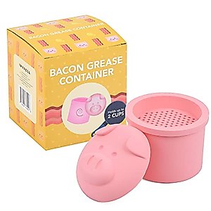 Extra Large Pink Pig-Shaped Grease Container - Novelty Bacon Grease Container With Strainer - Cute Silicone Grease Jar to Dispose or Store Drippings - Kitchen Grease Container - Giftable Grease Can