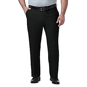 Haggar Men's Premium Comfort Classic Fit Flat Front Dress Pants-Regular and Big & Tall Sizes, Black BT, 46W x 32L