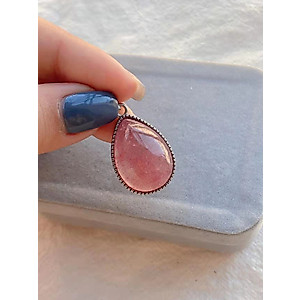 LiZiFang Genuine Red Natural Strawberry Quartz Gemstone Rectangle Bead Crystal Pendant