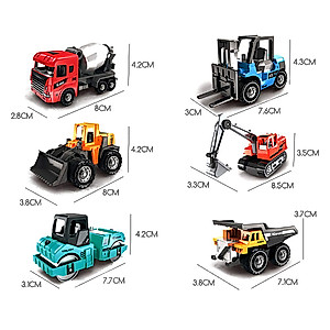 Odowalker Construction Trucks 6pcs Colorful Mini Assorted Construction Vehicles Alloy Diecast Car Sand Box Excavator Cement Dumper Bulldozer Forklift