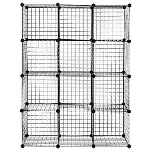 NAFORT 12-Cube Metal Grid Storage Rack, Stackable Free Standing Storage Organizer, DIY Cabinet Bookshelf, Easy to Assemble, 56” L x 14” W x 56” H(Black)