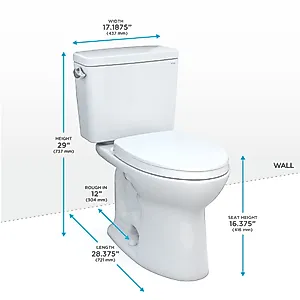 TOTO Drake Two-Piece Elongated 1.6 GPF TORNADO FLUSH Toilet with CEFIONTECT and SoftClose Seat, WASHLET+ Ready, Cotton White - MS776124CSG#01