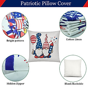 COMMINY 4th of July Pillow Covers 18x18 Set of 6 Patriotic Stripes Throw Pillow Cover American Flag Pillow Case Independence Memorial Day Decorations for Couch Home Outdoor