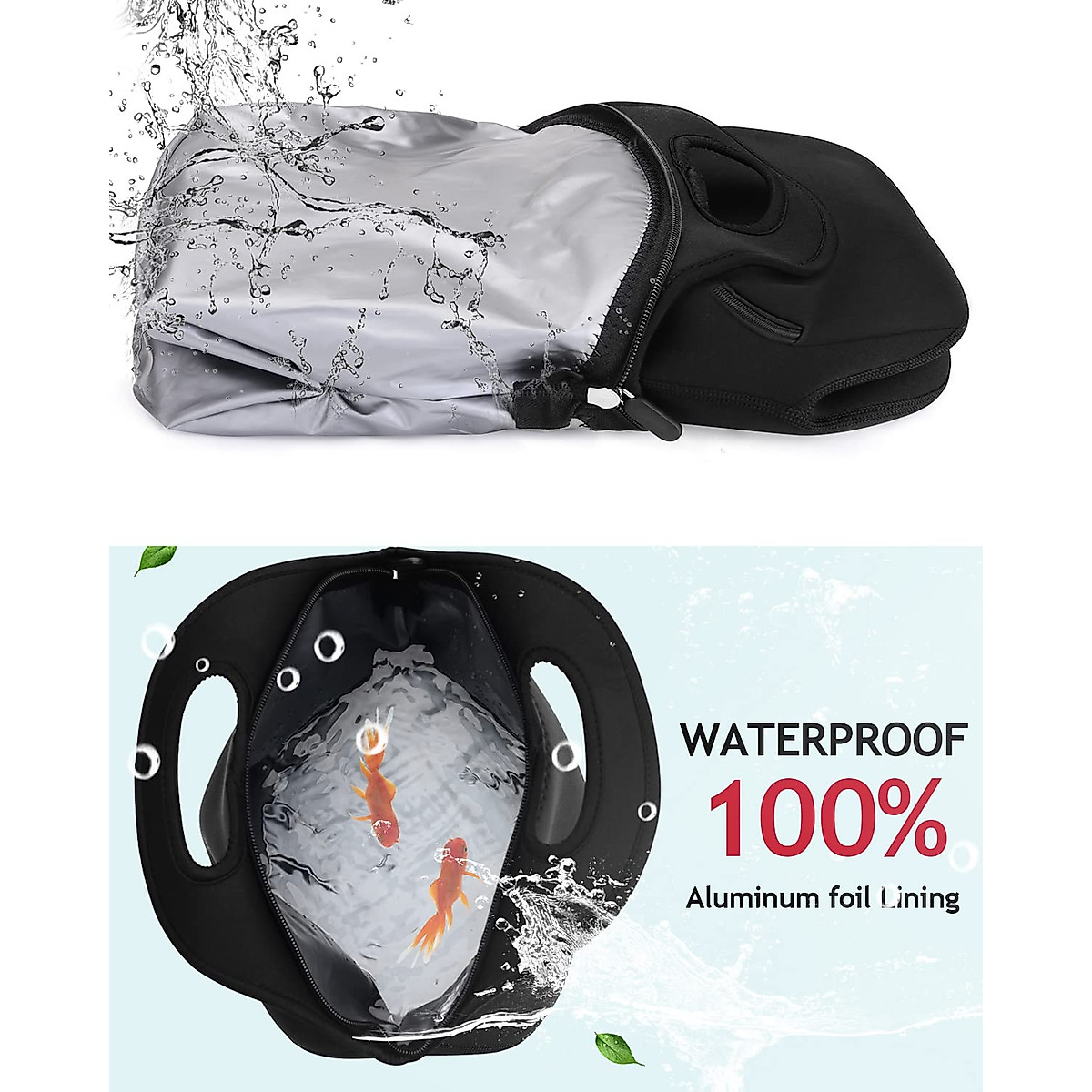 Yookee Home Neoprene Lunch Bag for Men, Black with Pocket, 12.5"L x 6.5"W x 12.5"H