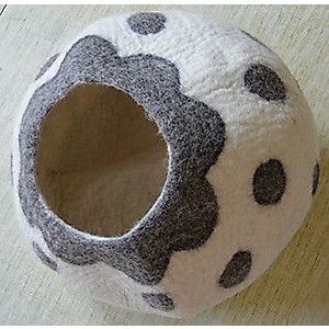 Cat Cave Bed - Gray White Handmade Felted Wool, Large Covered Cozy Cocoon, Indoor Hideaway Igloo House, Also Perfect Kitten Gift , by Earthtone Solutions (Cozy Pueblo)