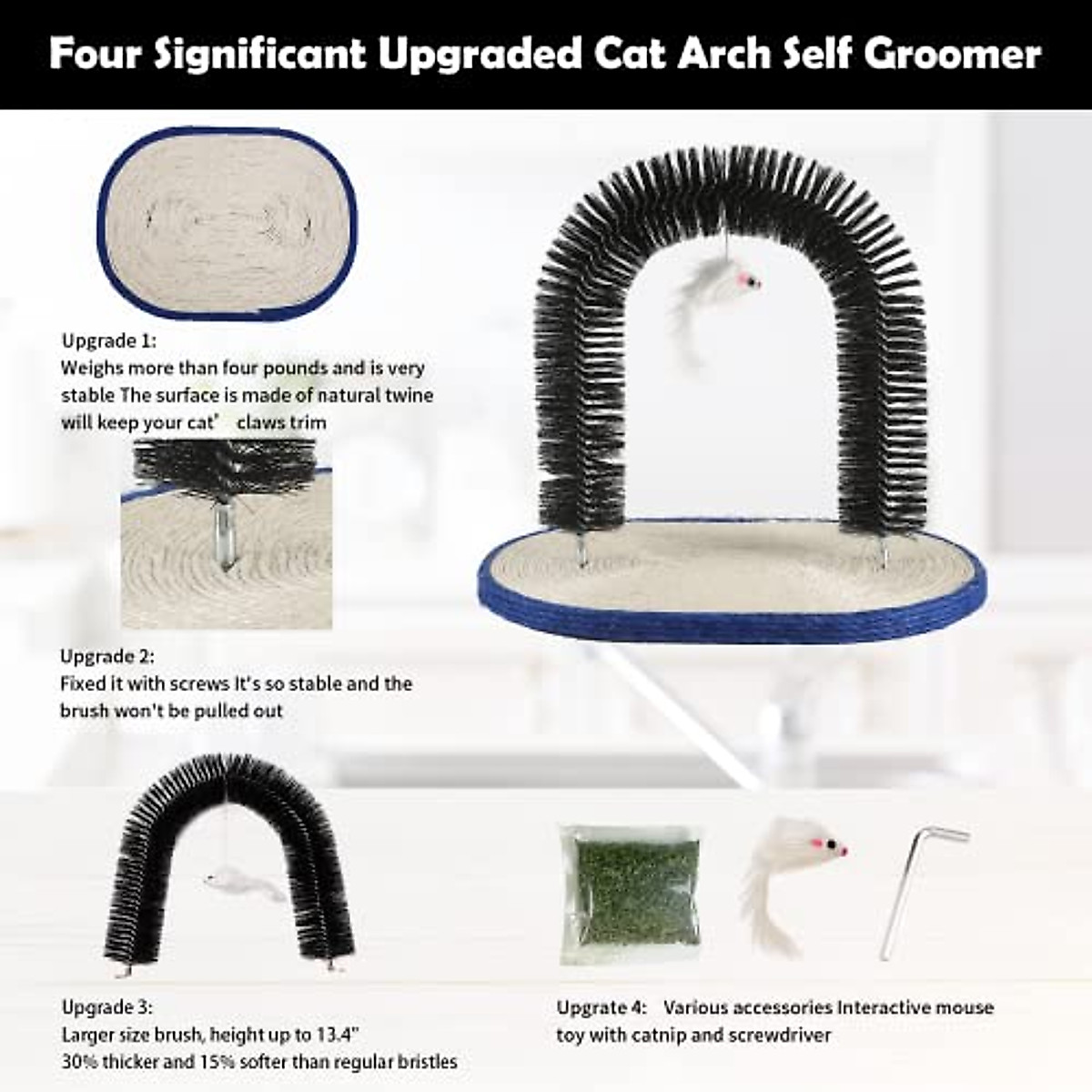 [Upgraded Version] Pehum Anti Fall Down Cat Arch Self Groomer and Massaging Brush for Indoor Cats,Cat Scratching Pads,Cat Toys (L: Brush height：15.7")