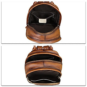 IVTG Genuine Leather Backpack Purse for Women Vintage Fashion Bookbag Handmade Casual Satchel Daypacks (LightBrown)