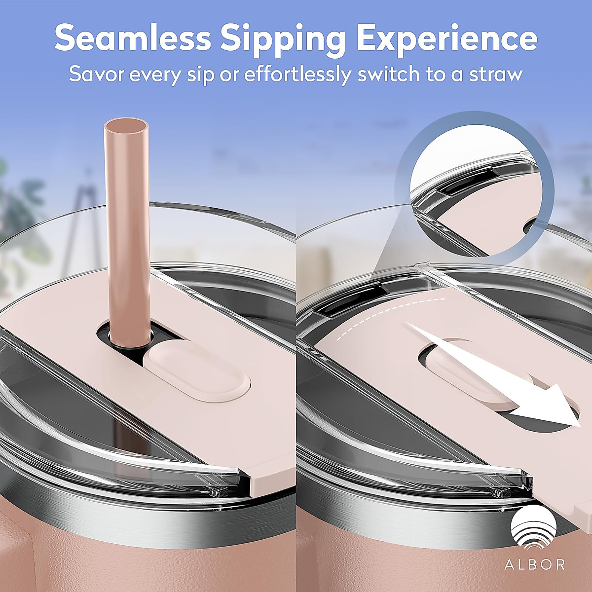 ALBOR 40 oz Tumbler With Lid and Straw, Leak Proof Durable Stainless Steel Insulated Tumbler With Handle, Spill Proof Water Bottles With Straw (Rose Gold, 40 oz)