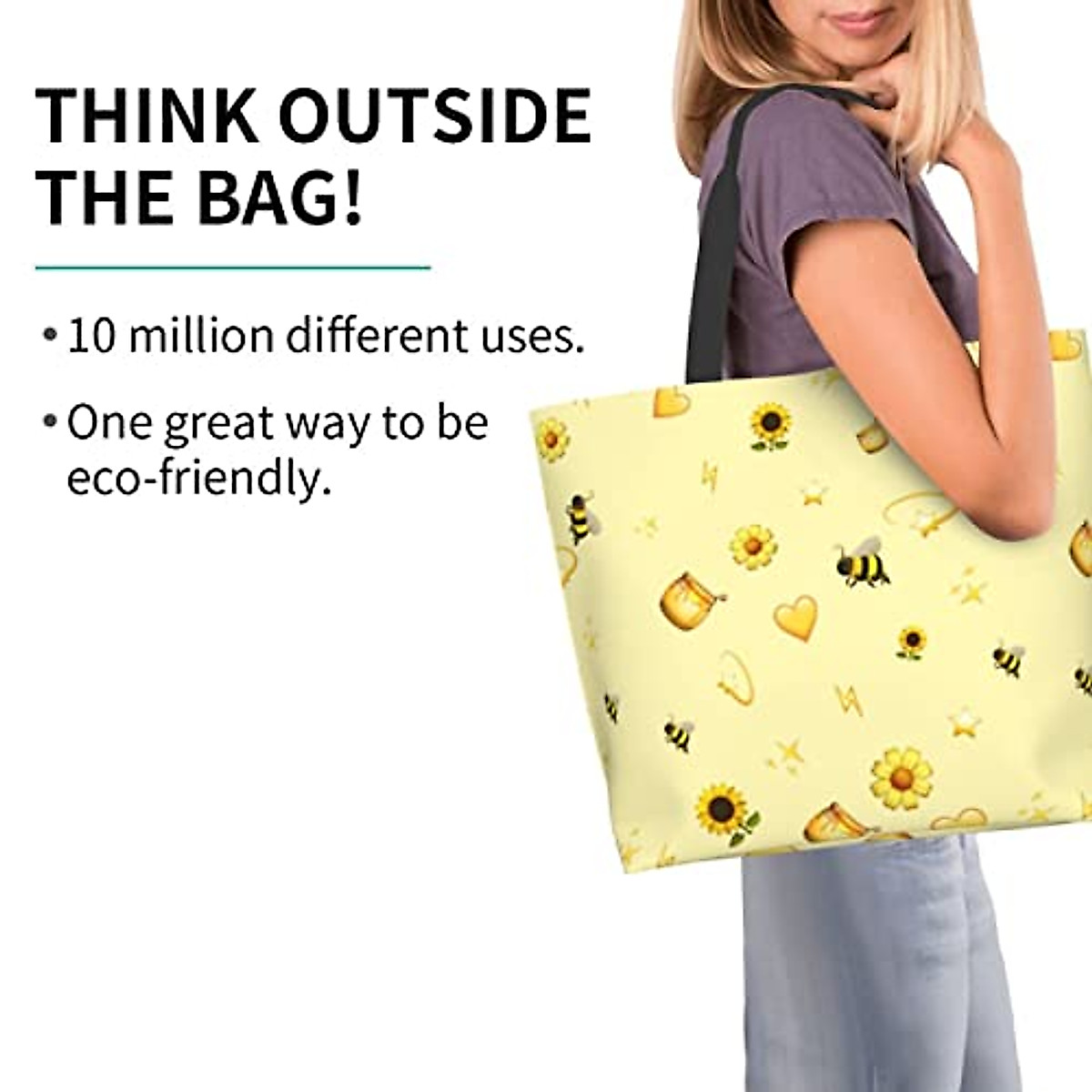 Gelxicu Cute Bee Shoulder Tote Bags Bee Casual Bag Cute Shoulder Handbags Shopping Handbag Grocery Bags