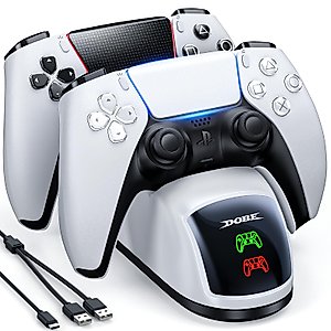 Fachixy PS5 Controller Charging Station with Fast Charging Cord PS5 Controller Charger Station Dual Charging Dock for PlayStation 5 Remote Controller Accessories with LED Lights White Black