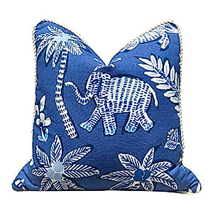 Flowershave357 Thibaut Tropical Pillow in Blue Cotton Rope Trim