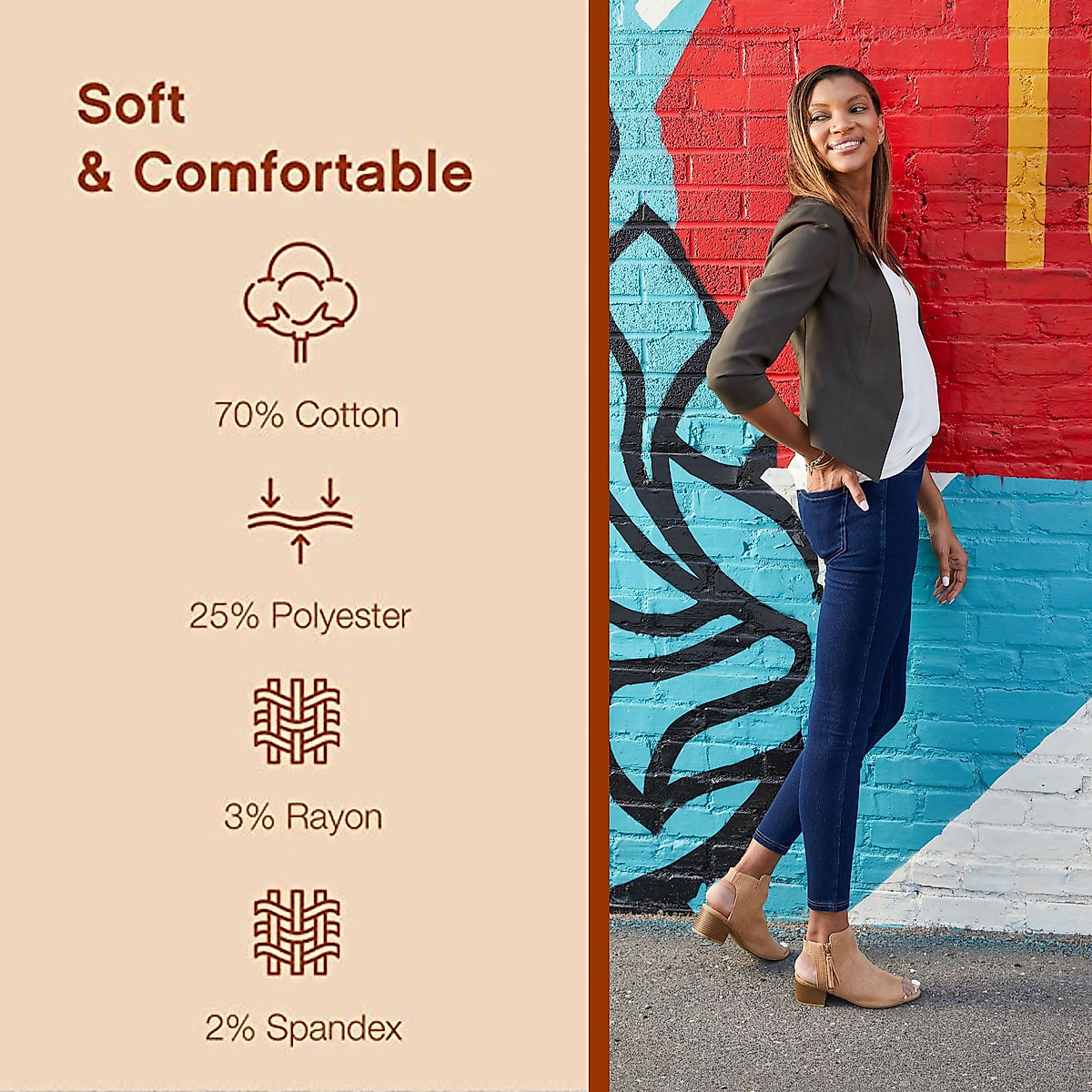 No nonsense Classic Leggings-Jeggings for Women with Real Back Pockets, High Waisted Stretch Jeans, Medium Wash Denim, X-Large