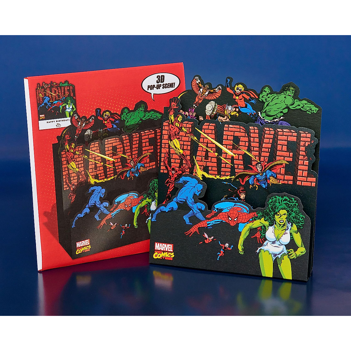 UK Greetings Marvel Birthday Card For Him/Boy/Friend With Envelope - Retro Pop-Up Design, With Iron-Man, She-Hulk, Spider-Man