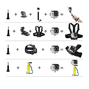 VVHOOY Universal Action Camera Accessories Bundle Head Chest Strap Mount/Selfie Stick/Floating Hand Grip Compatible with Dragon Touch/AKASO EK7000 Brave 4 5 6 7 LE V50X/GoPro Hero 11 10 9 8 7