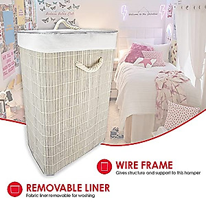 Home Basics Foldable Bamboo Laundry Basket Hamper (Rectangle, Grey)