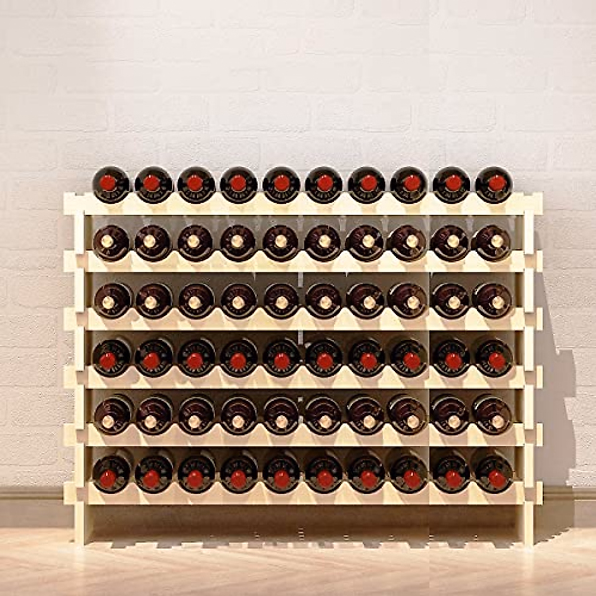 DlandHome 60 Bottle Capacity Stackable Storage Wine Rack 6-Tier Standing Bottles Wood Storage Shelf DUS-BY-WS002