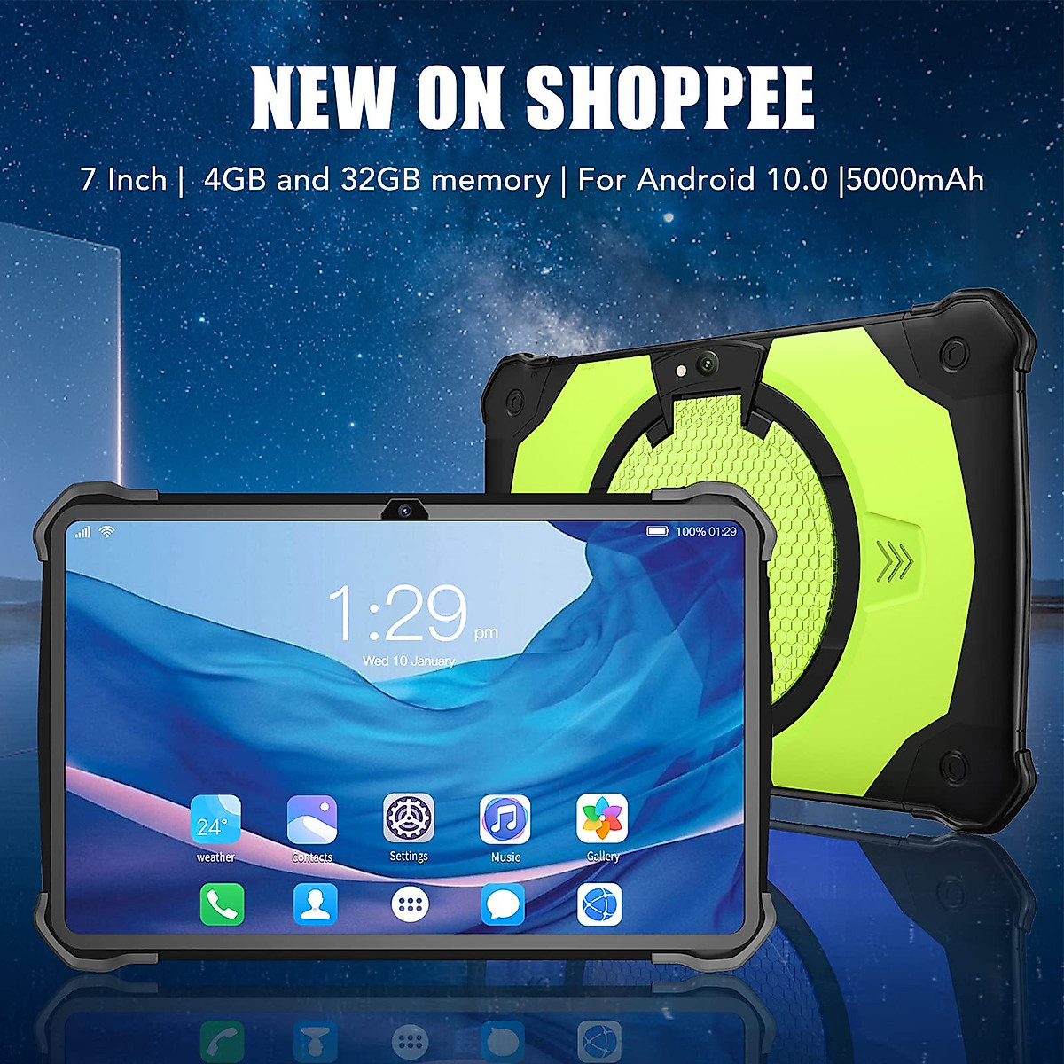 Kids Tablet Computer 7 Inches, Octa Core CPU Processor, 1960X1080p IPS, 2.4G 5G WiFi BT5.0, 32Gb 4Gb 5000Mah Battery, 5Mp 8Mp Pixels are Suitable for Android10(Green)