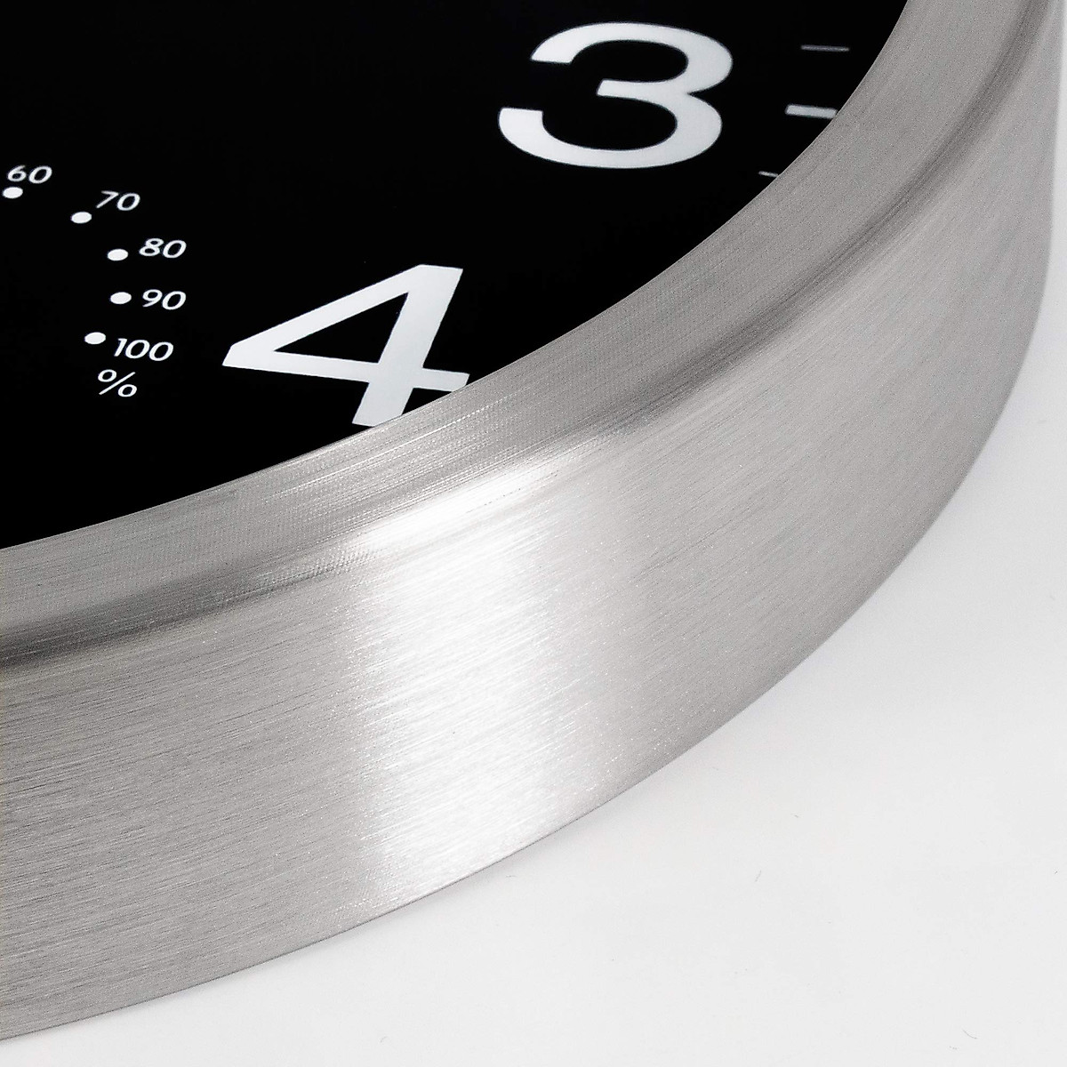 Reynoe 12 Inch Silver Aluminum Frame Wall Clock with Thermometer Hygrometer Battery Operated Silent Movement Decorative for Home