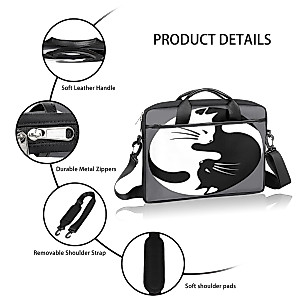 Black White Cat Laptop Computer Bag Waterproof Shoulder Messenger Bag 13-15 inch Durable Laptop Tote Bag with Shoulder Strap Handle Lightweight Crossbody Briefcase