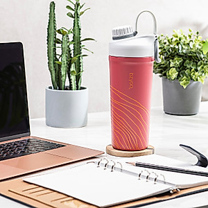 bzyoo 26oz Double-Walled Stainless Steel Insulated Tumbler with Straw Leak Proof Ideal for Smoothies, Ice Tea or Coffee Includes Mixer Ball BPA Free - Organica Red